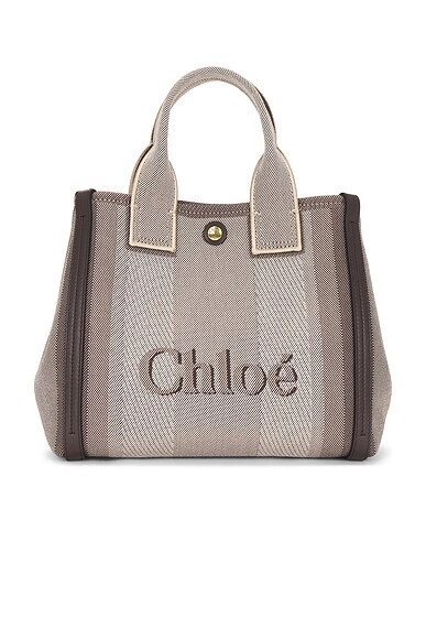 Chloé Carry Small Handbag In Canvas And Leather - Kohl Brown