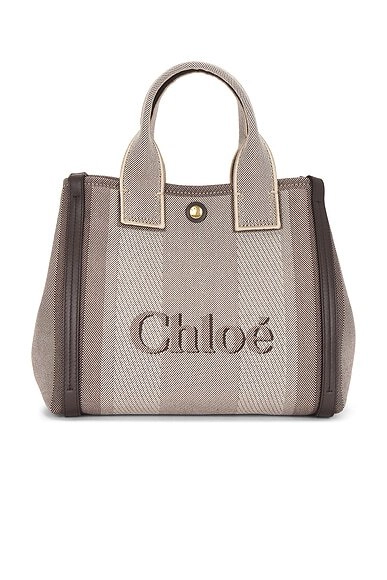 Chloé Carry Small Handbag In Canvas And Leather - Kohl Brown