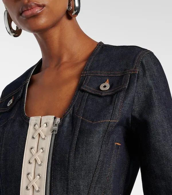 JEAN PAUL GAULTIER Cropped Denim Jacket With Lace-up Detail