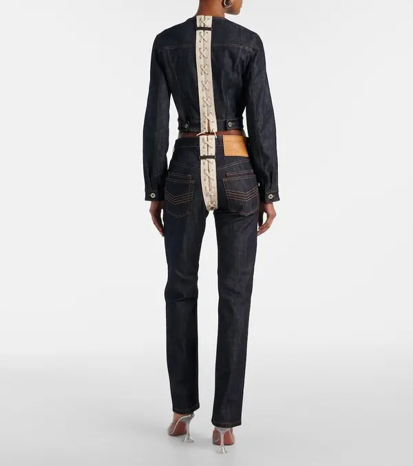 JEAN PAUL GAULTIER Cropped Denim Jacket With Lace-up Detail