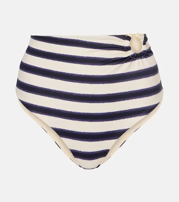 Johanna Ortiz Striped High-rise Bikini Bottoms - Blue