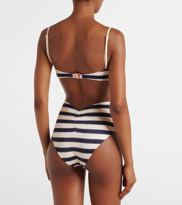 Johanna Ortiz Striped High-rise Bikini Bottoms - Blue