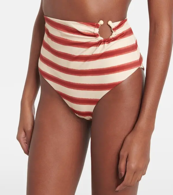 Johanna Ortiz Striped High-rise Bikini Bottoms - Multicoloured