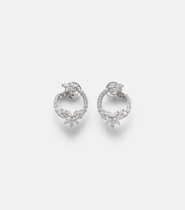 Yeprem 18kt White Gold Diamond Hoop Earrings - Silver