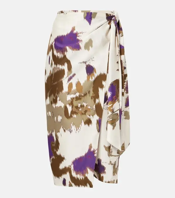 Max Mara Dritto Printed Silk Wrap Skirt