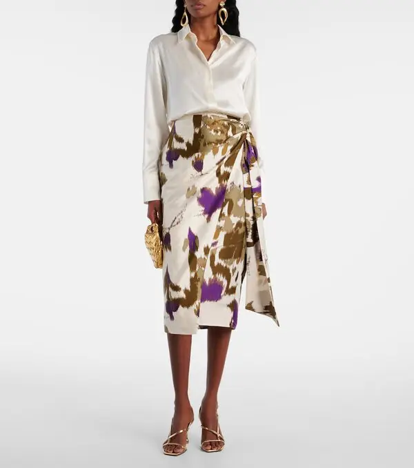 Max Mara Dritto Printed Silk Wrap Skirt