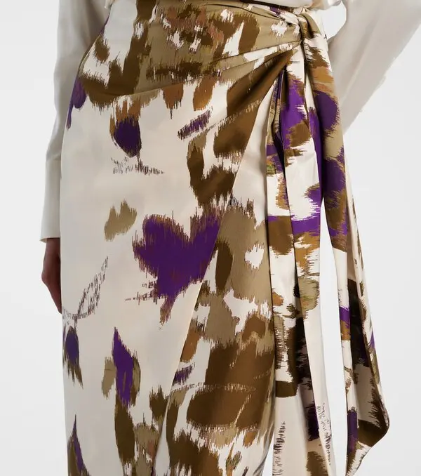 Max Mara Dritto Printed Silk Wrap Skirt