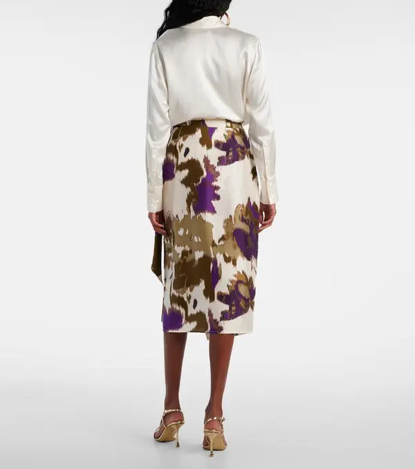Max Mara Dritto Printed Silk Wrap Skirt