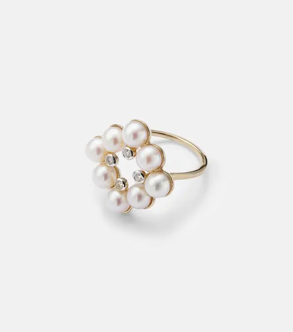 Mateo Cluster Ring With Pearls And Diamonds - Gold