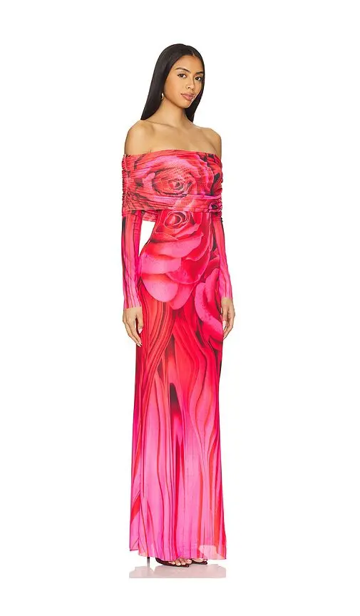 AFRM Floral Mesh Off-the-shoulder Maxi Dress - Red