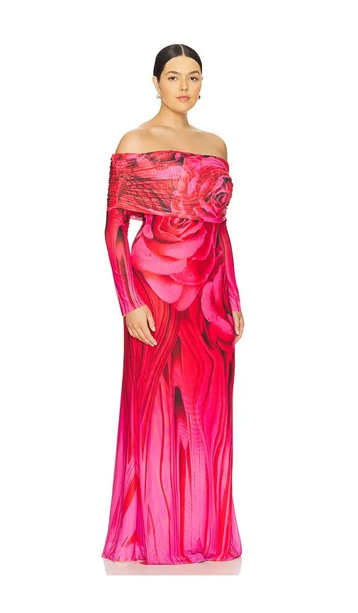 AFRM Floral Mesh Off-the-shoulder Maxi Dress - Red