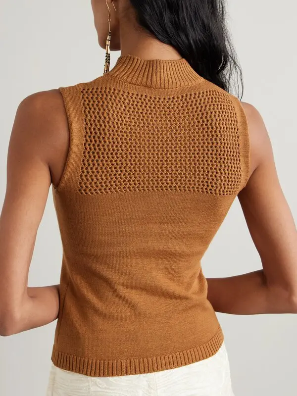 DESTREE Genesis Paneled Open-knit Organic Cotton-blend Top