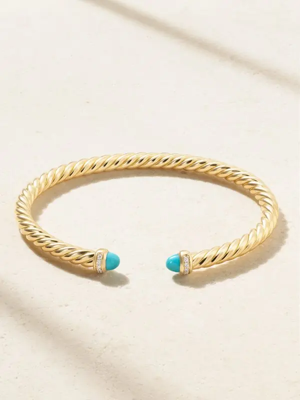 David Yurman Cablespira® Flex Cuff In 18-karat Gold With Turquoise And Diamonds - Blue