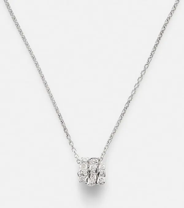 BVLGARI Serpenti Viper 18kt White Gold Pendant Necklace With Diamonds - Silver