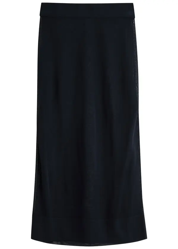 Saint Laurent Semi-sheer Knitted Midi Skirt - Navy