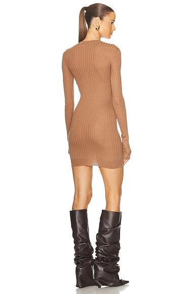 Attico Long Sleeve Ribbed Knit Mini Dress