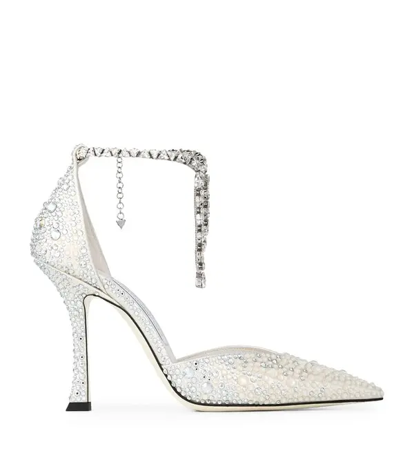 JIMMY CHOO Stevie Embellished Stiletto Pumps With Crystal Ankle Strap - Ivory
