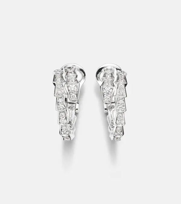 BVLGARI Serpenti Viper 18kt White Gold Diamond Hoop Earrings - Silver