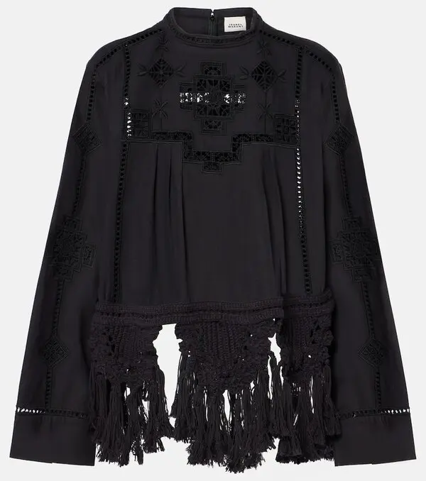 Isabel Marant Étoile Open-knit Macrame Cotton Blouse - Black
