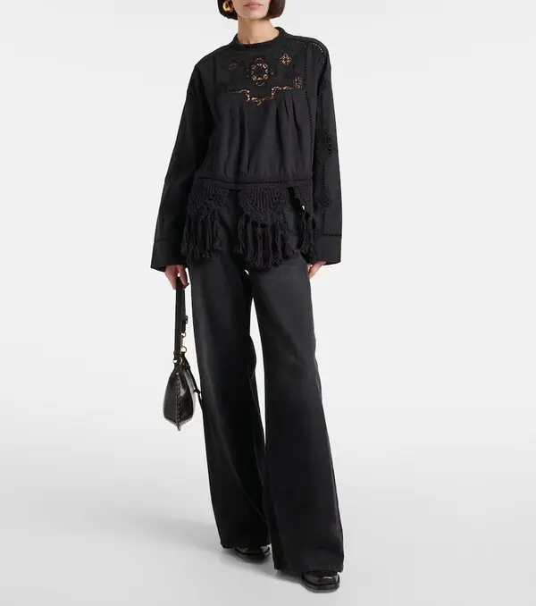 Isabel Marant Étoile Open-knit Macrame Cotton Blouse - Black