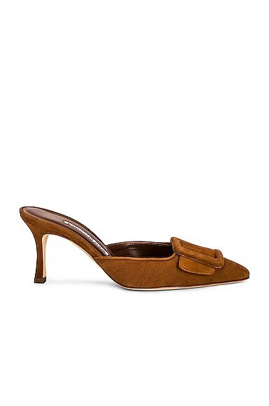 Manolo Blahnik Suede Maysale 70 Mule - Medium Brown