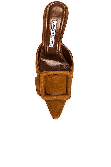 Manolo Blahnik Suede Maysale 70 Mule - Medium Brown