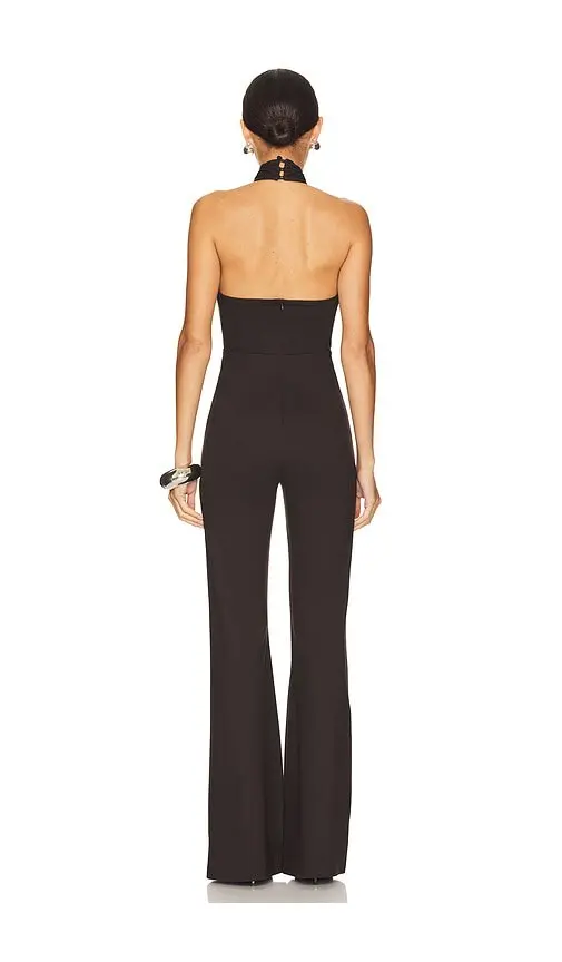 Amanda Uprichard Halterneck Plunge Crepe Jumpsuit - Chocolate