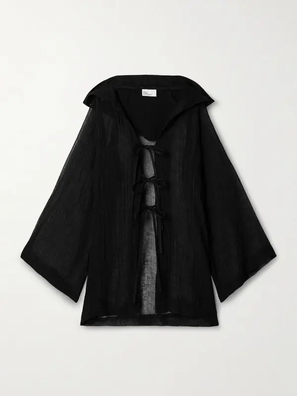 Lisa Marie Fernandez Hooded Crinkled Linen-blend Gauze Coverup - Black