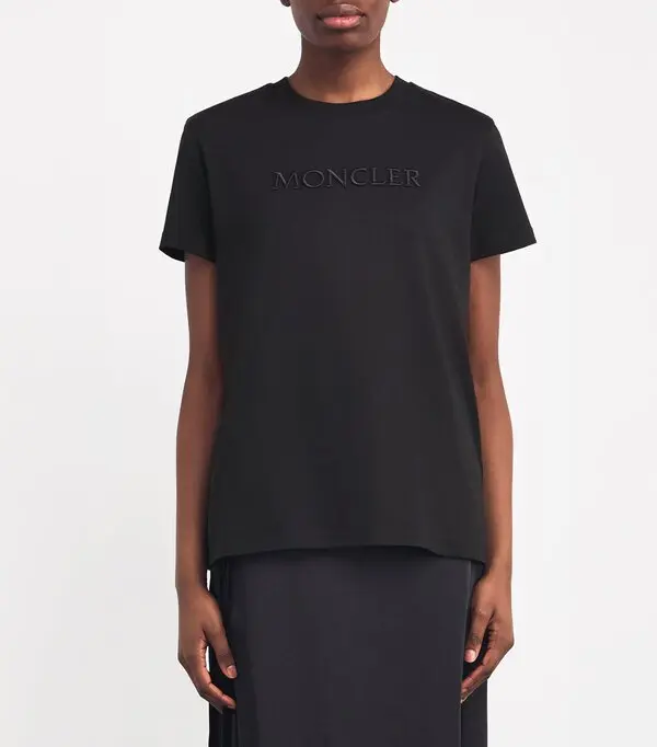 Moncler Embroidered Logo Cotton T-shirt - Black