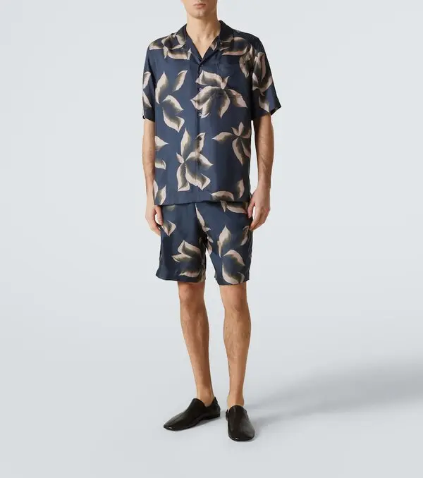 Dries Van Noten Printed Silk Shorts - Blue