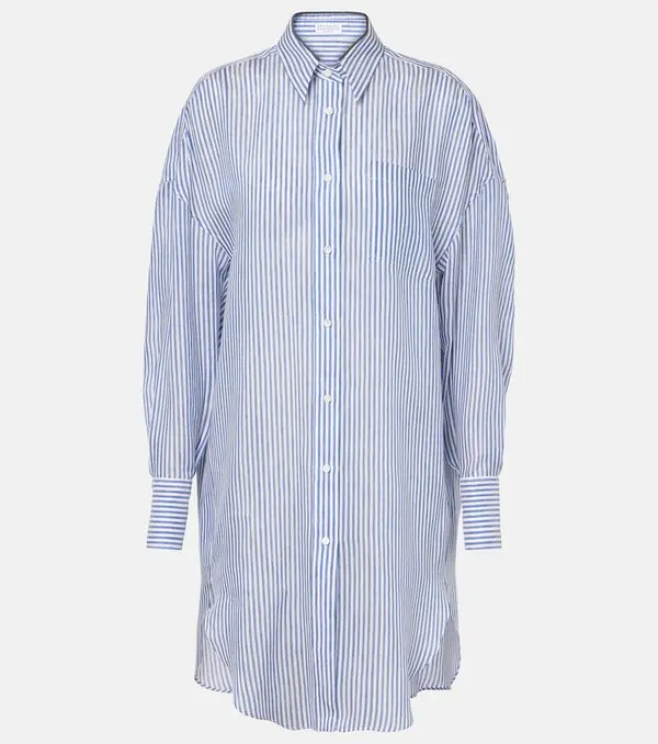 Brunello Cucinelli Monili Striped Linen And Silk Organza Shirt - Blue
