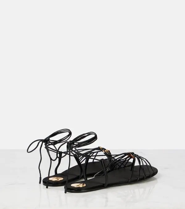 Saint Laurent Babylone Cassandre Leather Sandals - Black