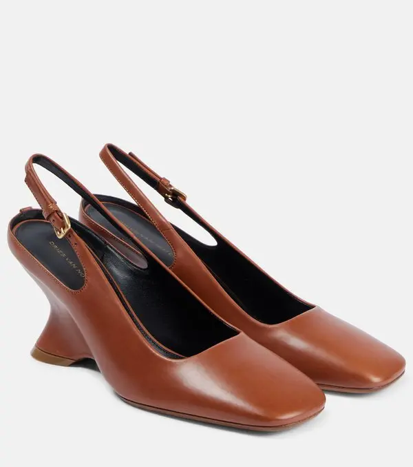 Dries Van Noten Leather Slingback Pumps - Brown
