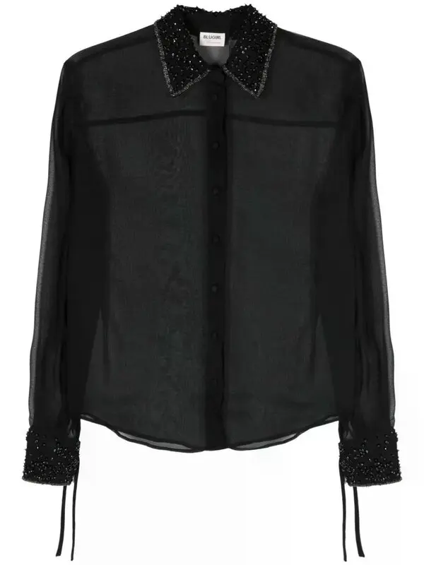BLUGIRL Embellished Collar Chiffon Blouse - Black
