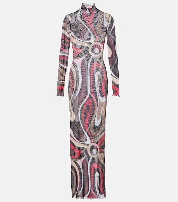 Emilio Pucci Printed Tulle-trimmed Jersey Maxi Dress - Multicoloured