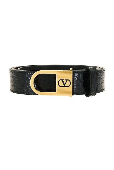Valentino Garavani Croc Embossed Leather Belt With Pin Buckle