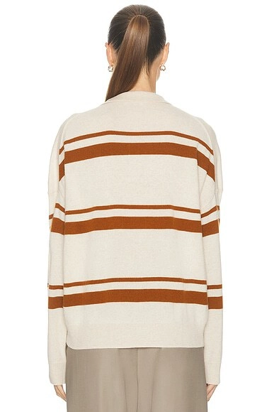 Renggli Cashmere Striped Polo Top - Eggshell & Saffron