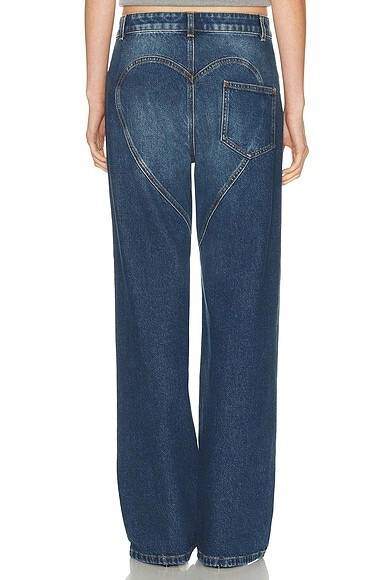 AREA Crystal Chain Cutout Relaxed Leg Jeans - Medium Blue