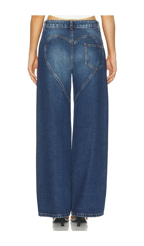 AREA Crystal Chain Cutout Relaxed Leg Jeans - Blue