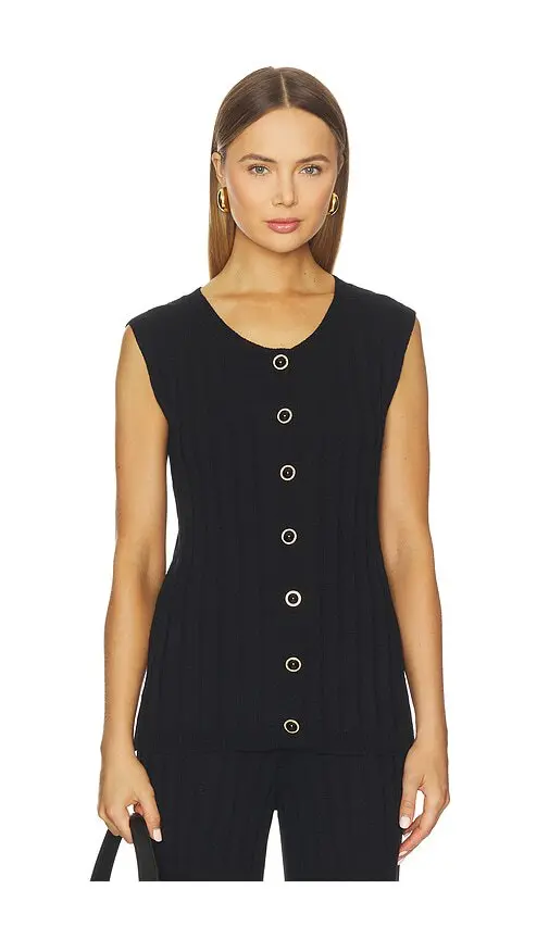 SNDYS. Baha Ribbed Knit Button-down Top - Black