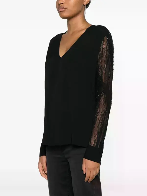 Pinko Crepe Blouse With Lace Sleeves