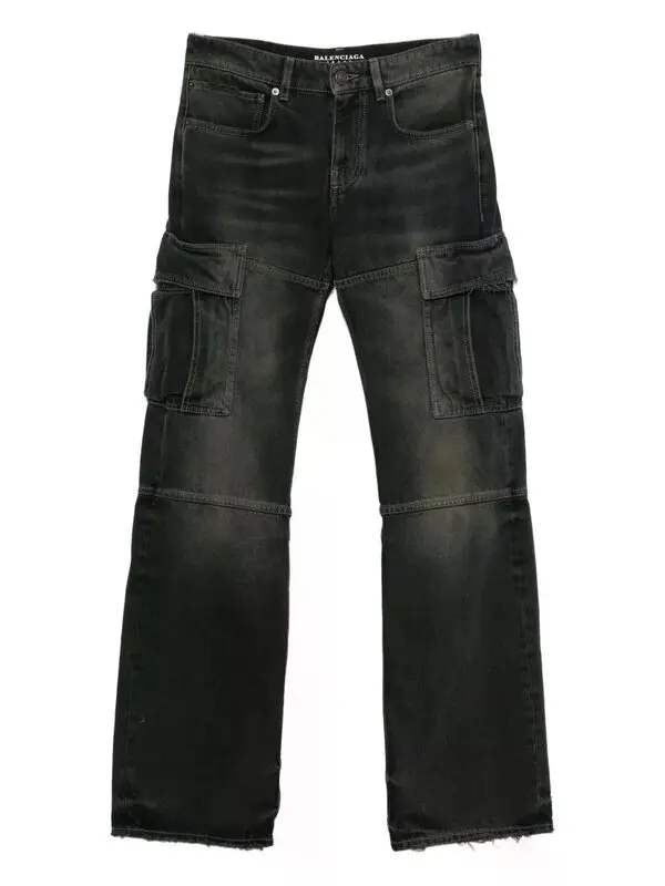 Balenciaga Whiskering Effect Cargo Jeans - Black