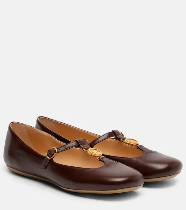 Chloé Leonore Embellished Leather Ballet Flats - Brown