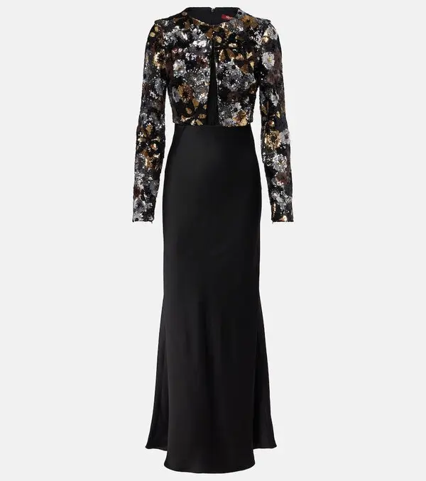 Max Mara Lastra Sequined Tulle Maxi Dress - Black