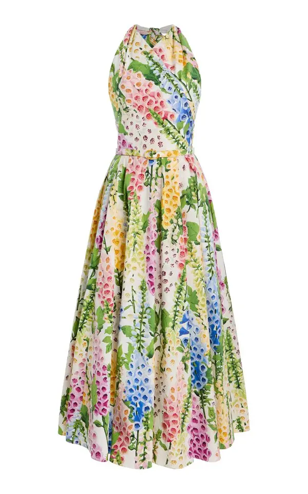 Oscar De La Renta Foxglove-printed Cotton-poplin Midi Halter Dress - Multi