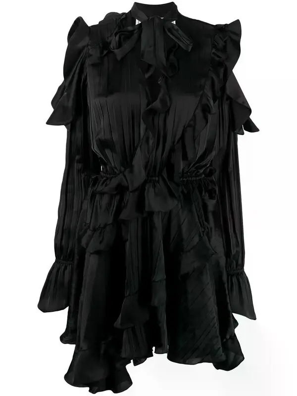 Off-White Creased Ruffled Cocktail Dress