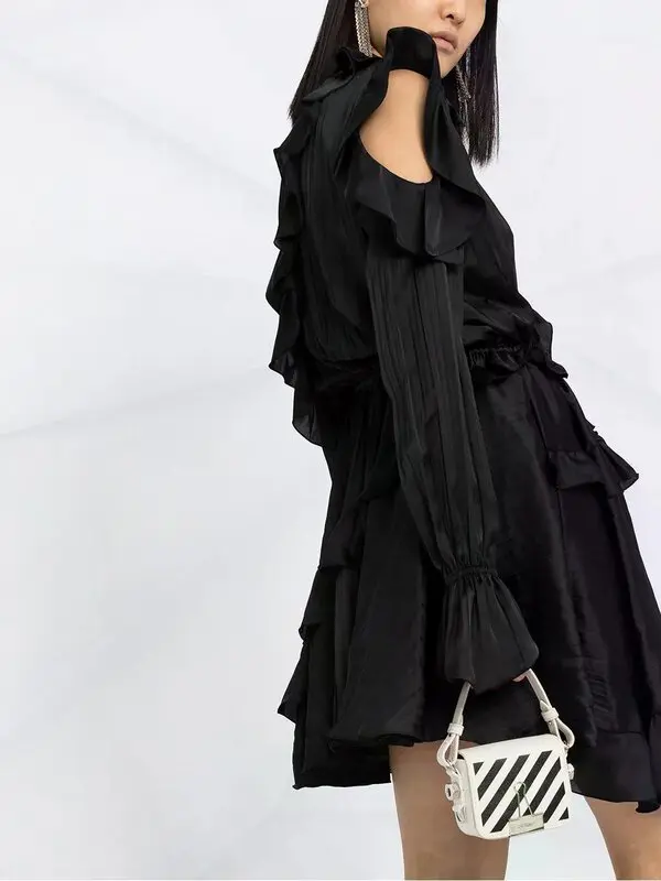 Off-White Creased Ruffled Cocktail Dress
