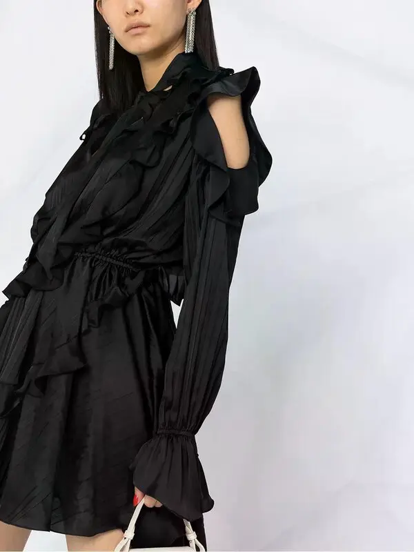 Off-White Creased Ruffled Cocktail Dress