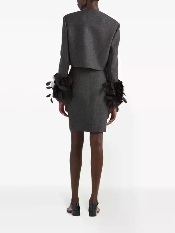 Prada Feather-trimmed Wool Cropped Jacket