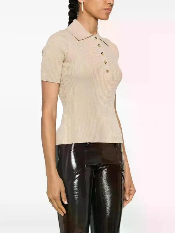 COURREGES Logo-patch Ribbed Polo Top - Neutrals